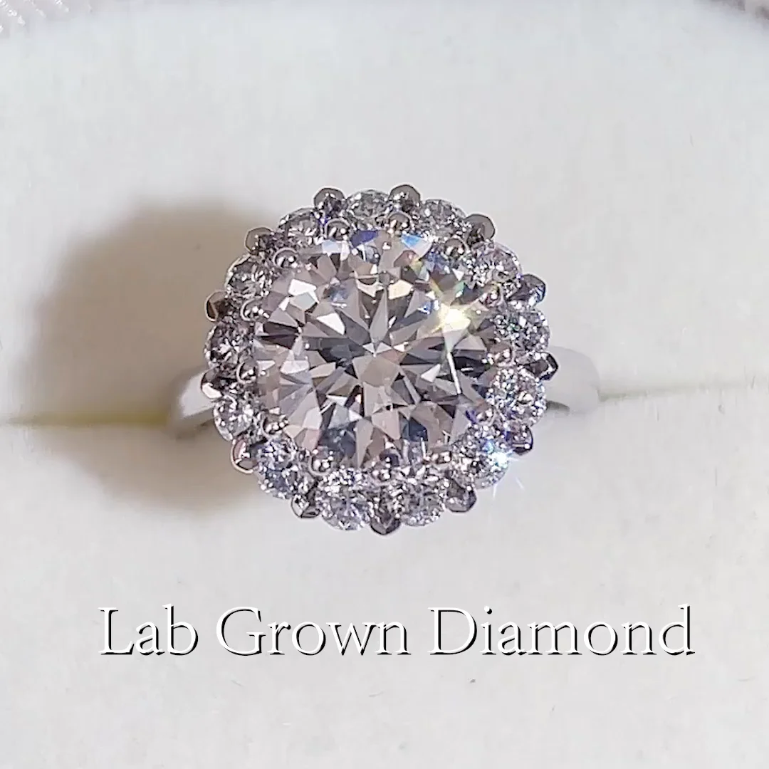 Messi Jewelry Msr-1113 18k Lab Diamond Ring Halo Ring 3ct Round ...