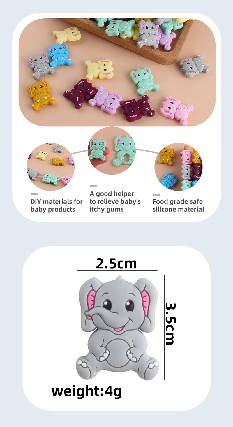Creative Diy Baby Products Cartoon Animals Elephant Silicone Bead Toy ...