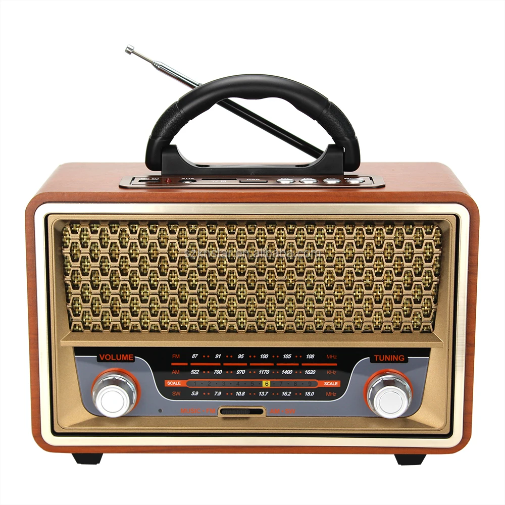 Wooden Retro Radio Usb Tf Aux Mp3 Radio Li Ion Rechargeable Battery ...