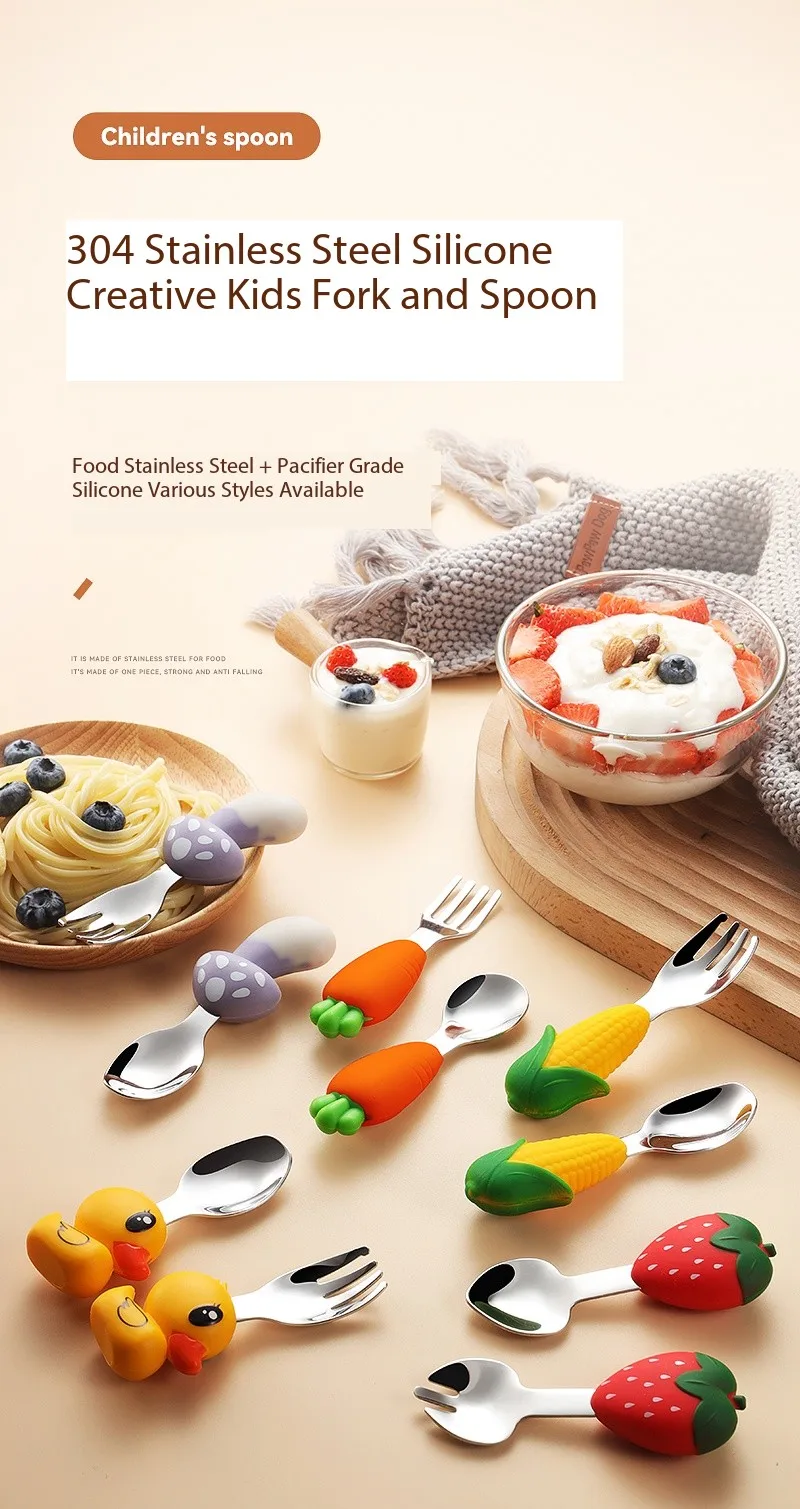 304 Stainless Steel Animal Fruit Vegetable Shaped Baby Kids Spoon And ...