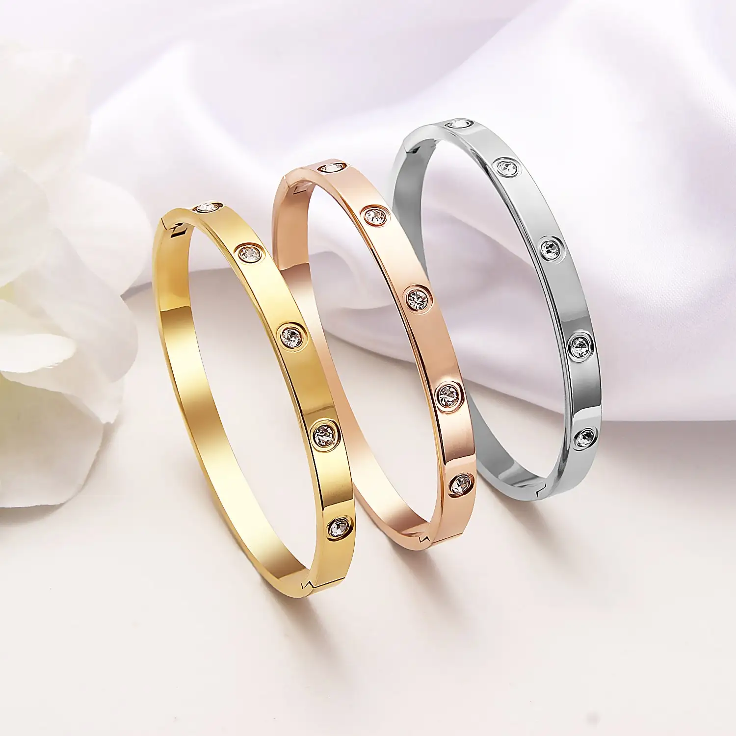 Fashion Jewelry Screw Love Magnetic Healthy Bangle Set Silver Plated ...