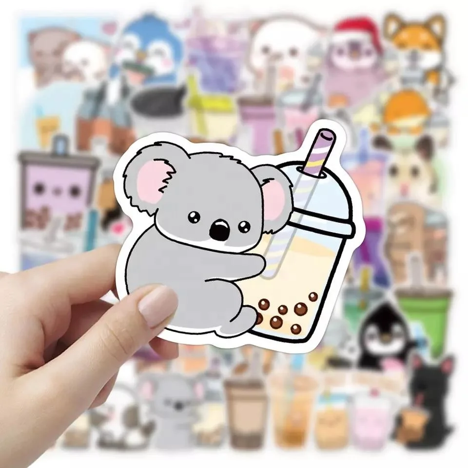 50pcs Bubble Tea Cute Boba Graffiti Waterproof Pvc Random Stickers For ...