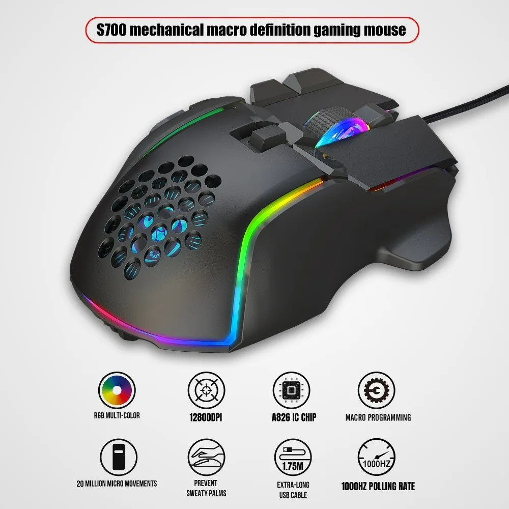 TMICE GM700 - 12800DPI RGB Gaming Mouse for Professional Gamers