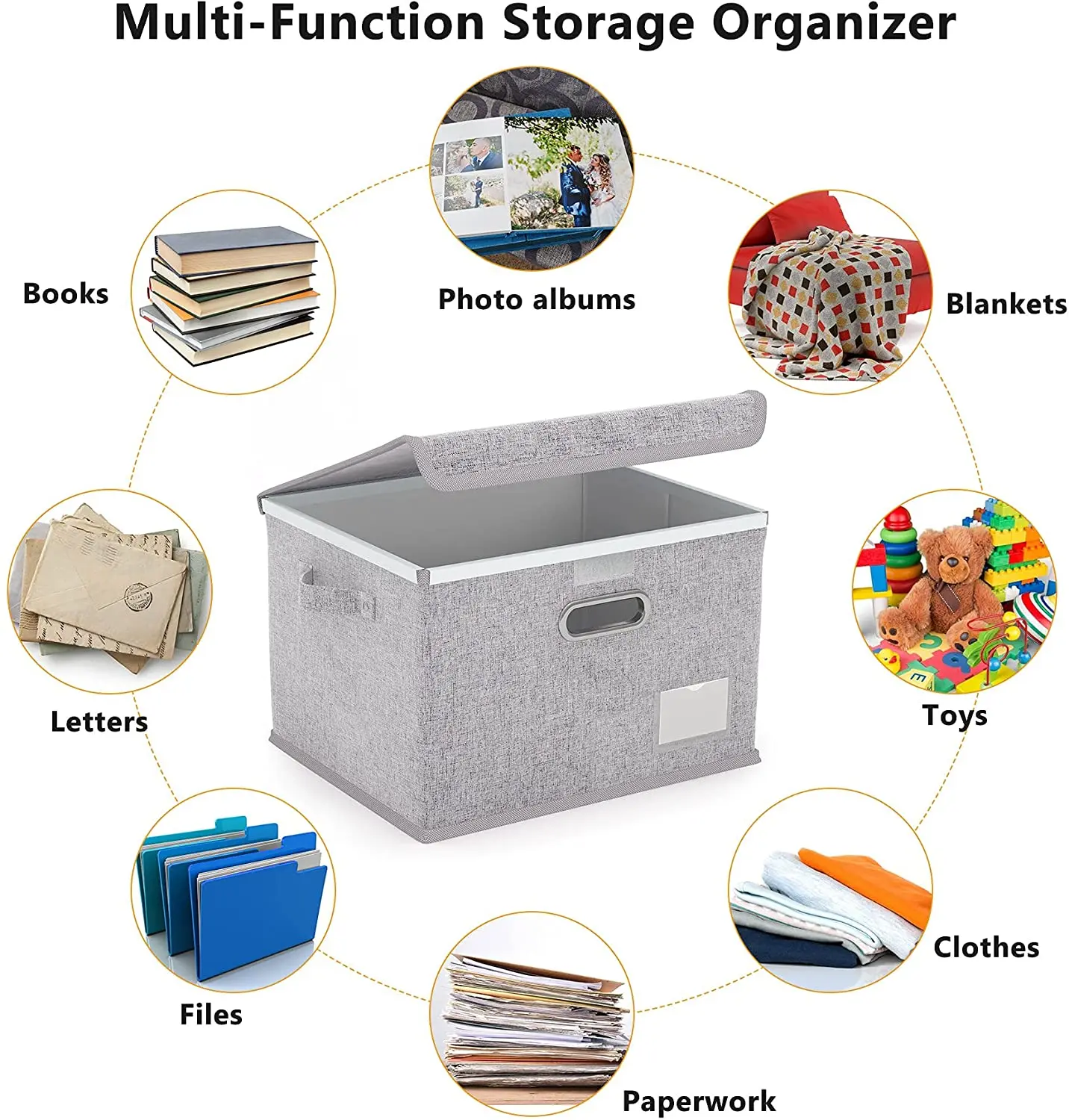 Foldable Linen Fabric File Storage Box Large Capacity Home Office ...