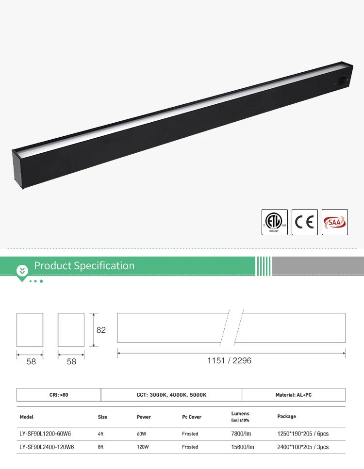 Suspended Led Linear Light Hot Sale 4ft 8ft Linkable Commercial Led ...