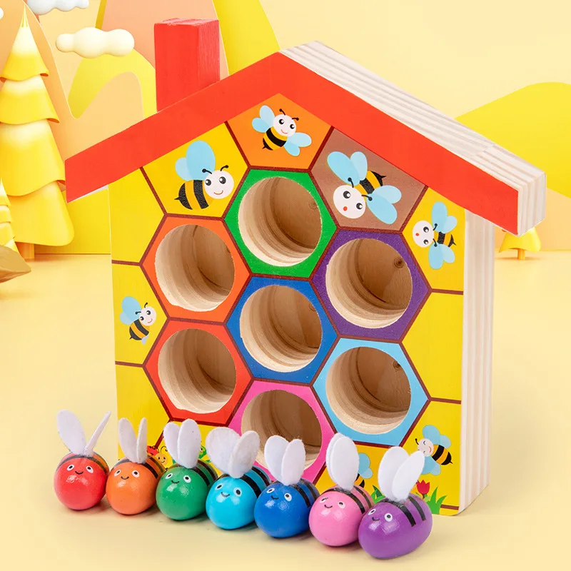 Children Montessori Education Wooden Clip Beehive Game Early Education ...