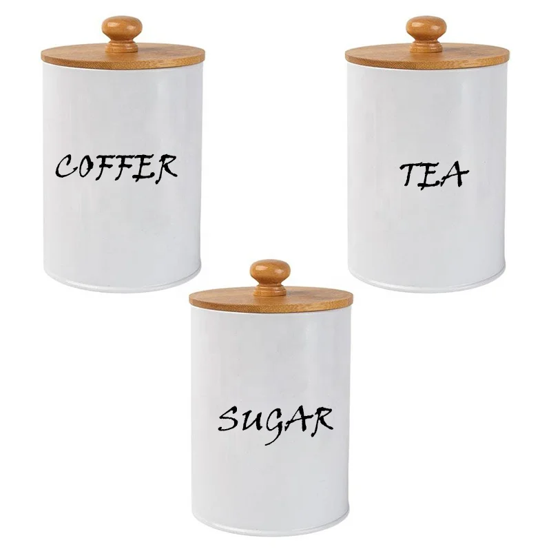 Food-Grade Metal Sugar Coffee Tea Storage Jars Set With Bamboo Lids ...