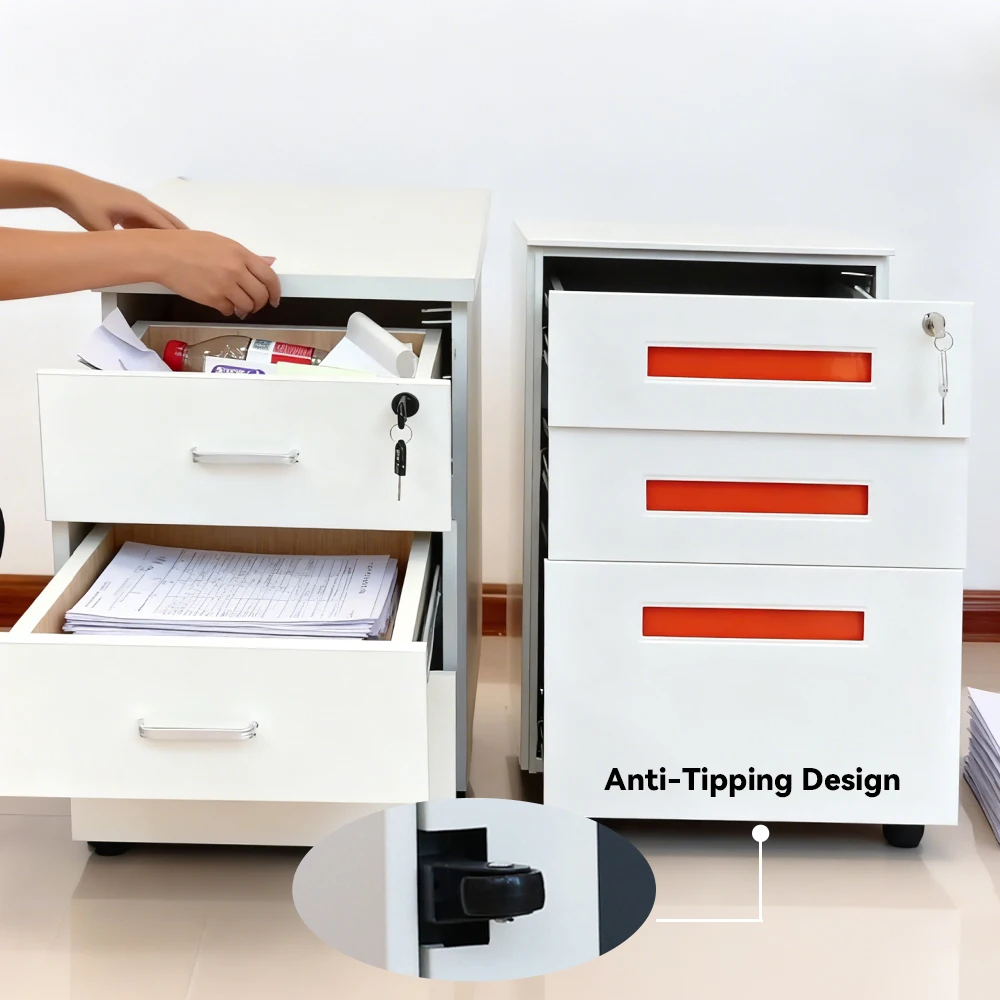 CHNSMILE Steel Mobile Office File Cabinet with Silent Casters-3-Drawer ...