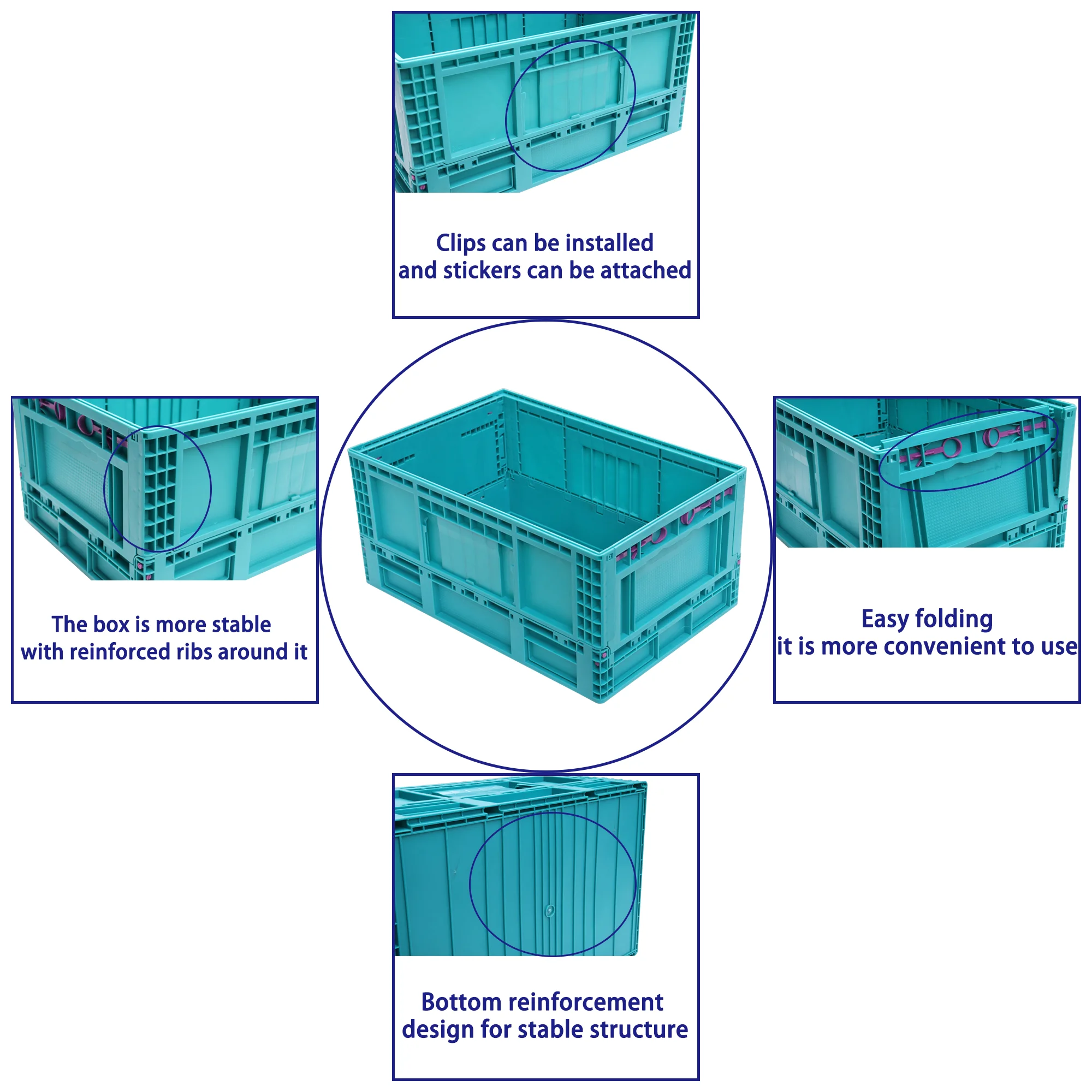 QS Stackable Folding Crates Plastic Storage Boxes Collapsible Storage ...