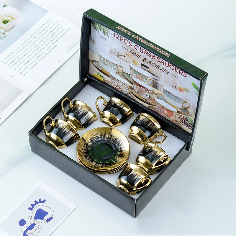 Arabic Golden Ceramic Coffee Espresso Cups And Saucer Porcelain 6 Cups ...