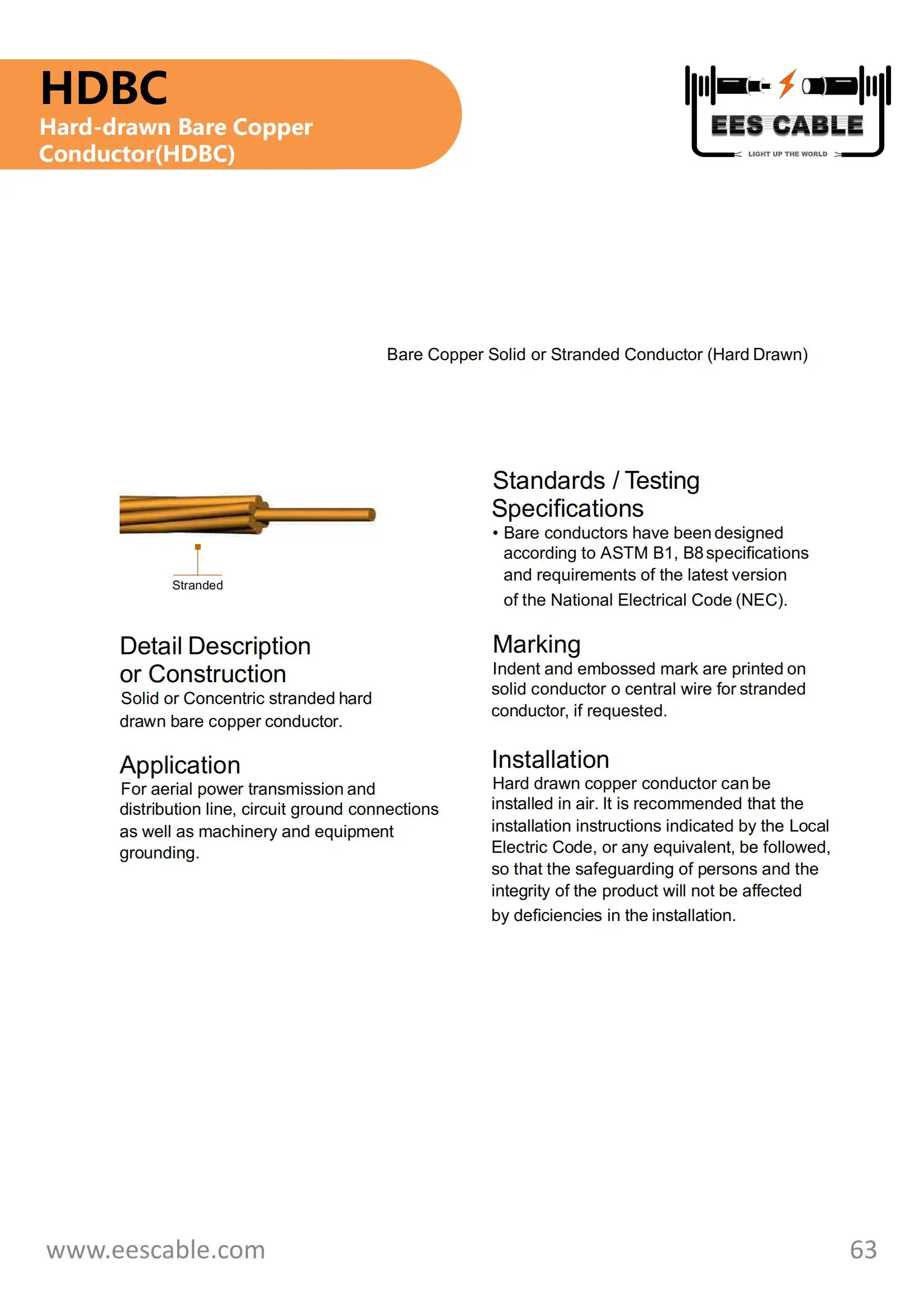 150mm² HDBC Hard Drawn Bare Copper Conductor High Conductivity 37/2.25mm Strand for Overhead ...