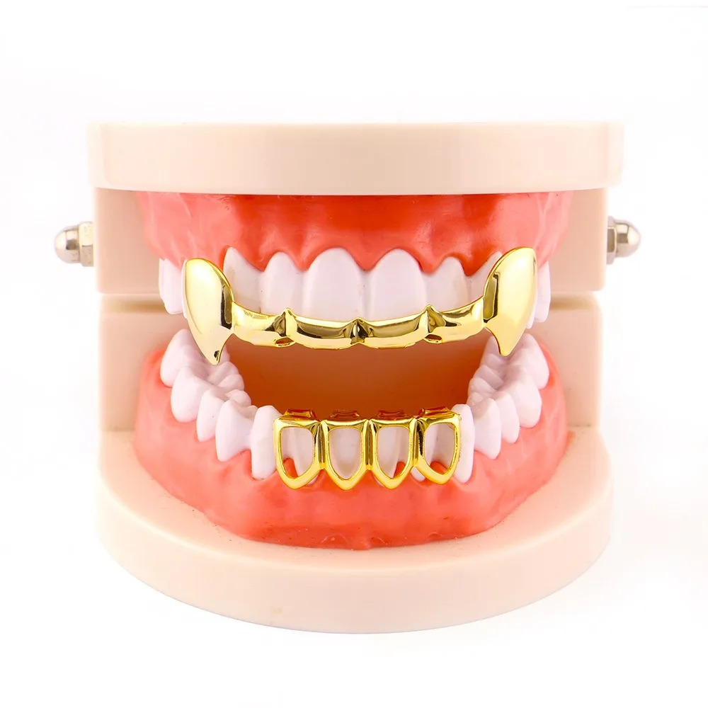 Grills Gold Plated Tiger Teeth Hip-Hop Case Unisex Vampire Teeth ...