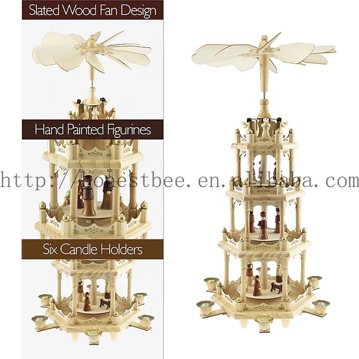 4 Tier Wooden Pyramids Nativity Christmas Windmill Decor
