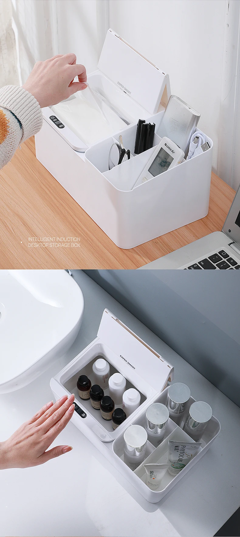 Automatic Sensing Desktop Foldable Multi-grid Smart Storage Box With ...