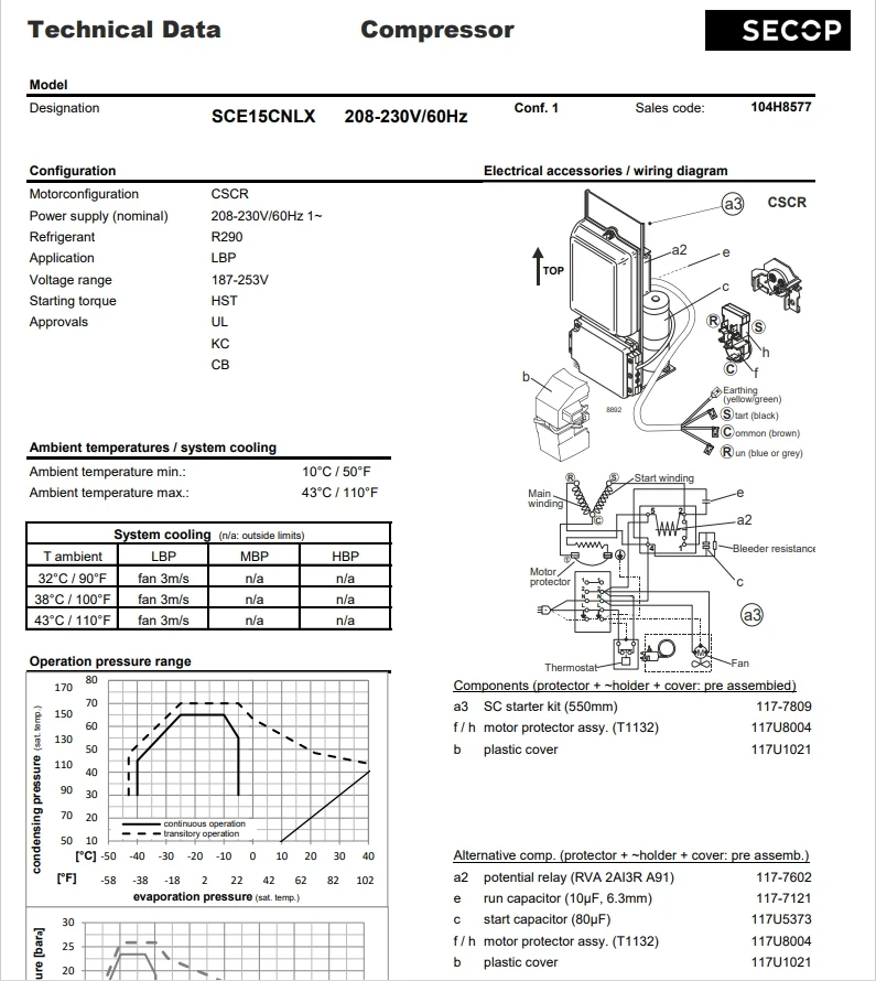 Refrigeration Helmetic Scroll Compressor Sce15cnlx Refrigerants R290 ...