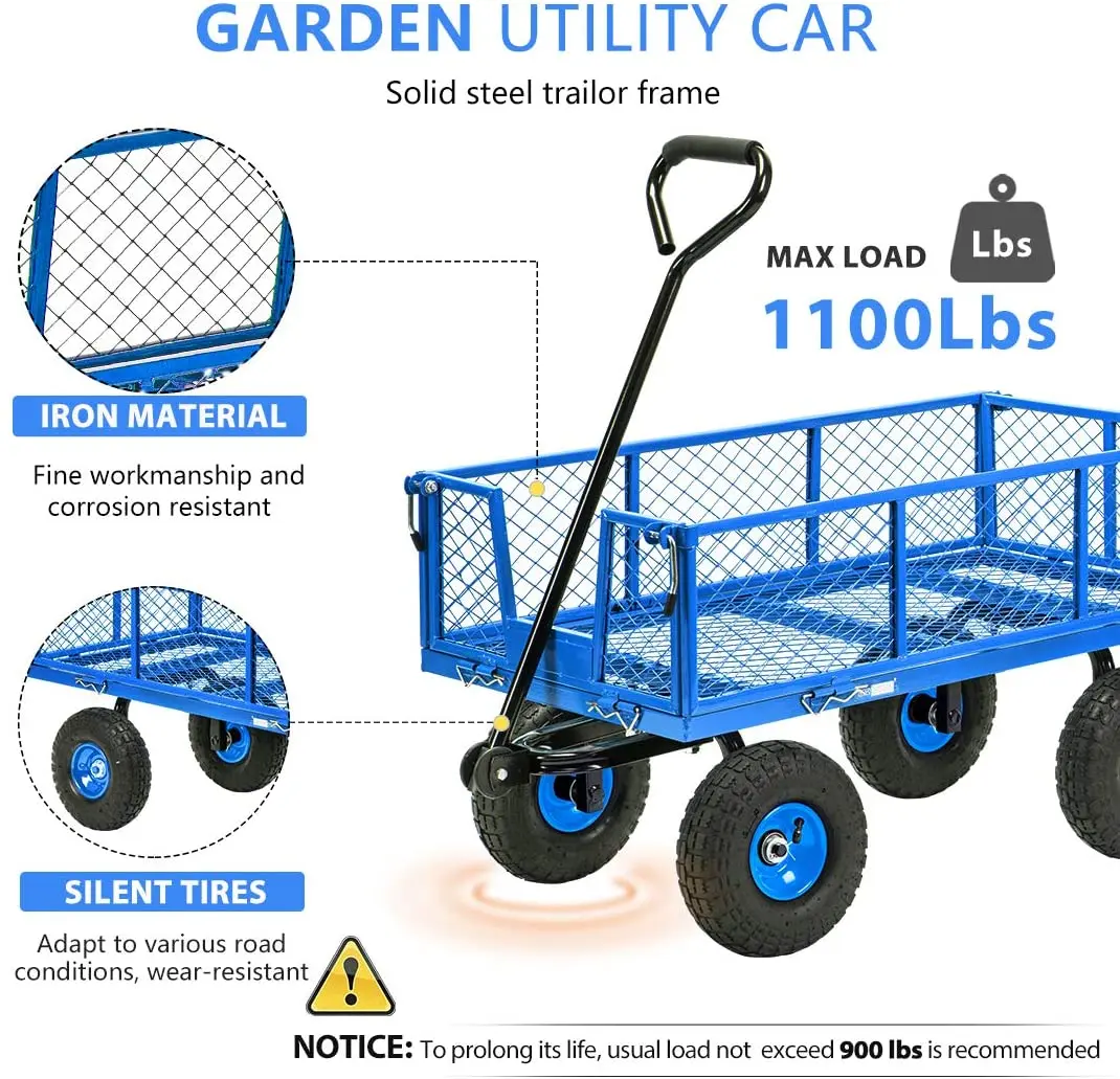 Equipment Wagon Steel Cart Pull Carry Garden Shop Yard Durable Utility ...