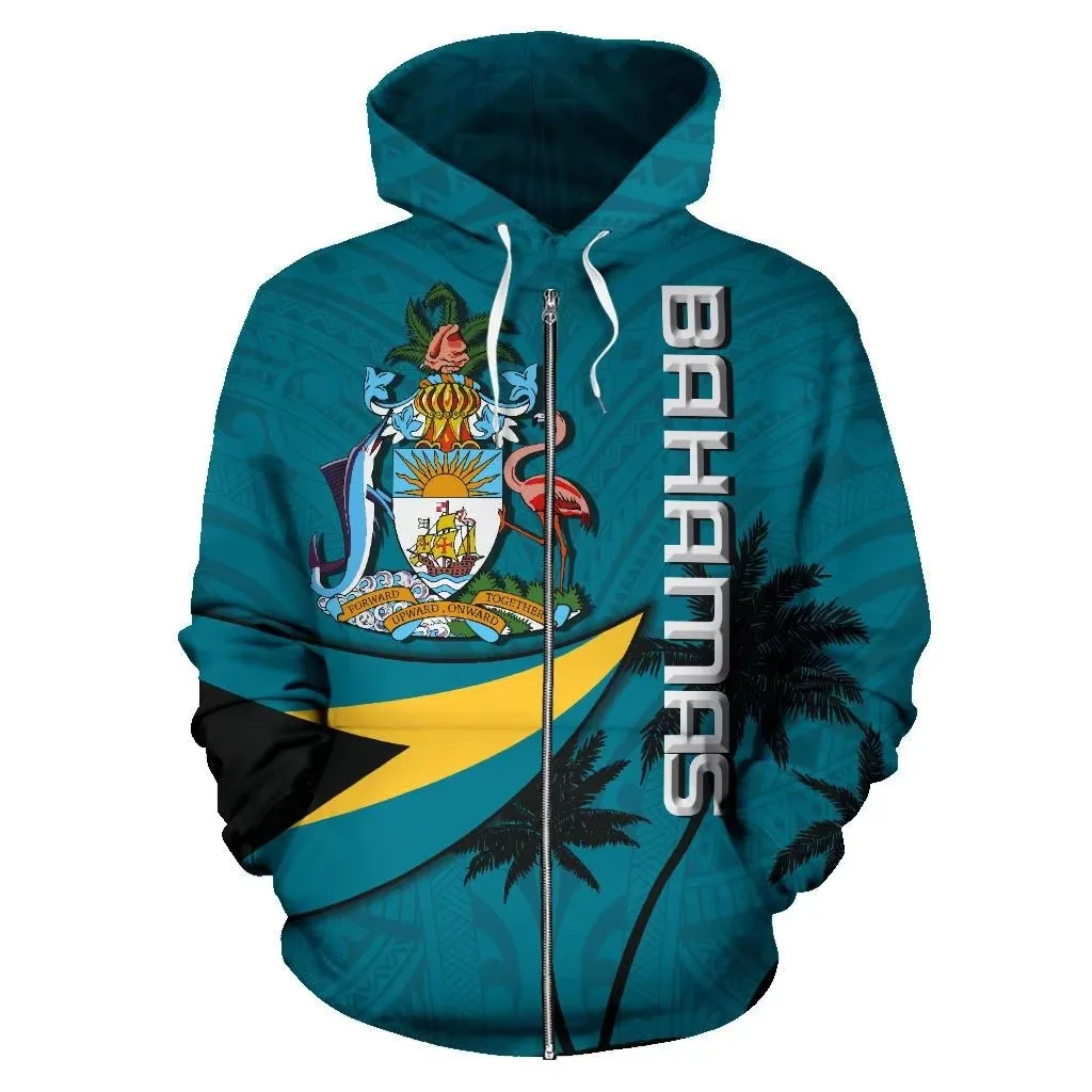 Custom Bahamas Flag Coat Of Arm Zip Up Hoodie Clothing Unique Design ...