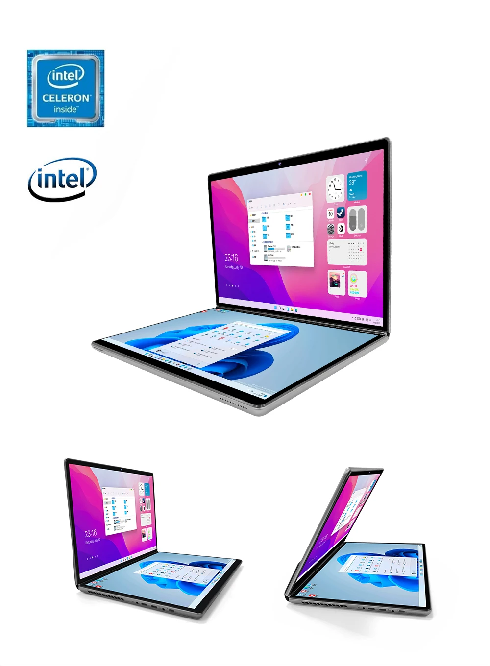 Double Screen Laptop - 16+7inch Intel Celeron N5095