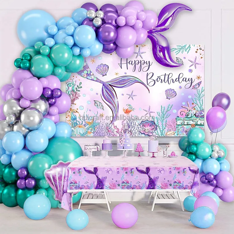 Happy Birthday Decorations Set Mermaid Theme Birthday Party Backdrop ...