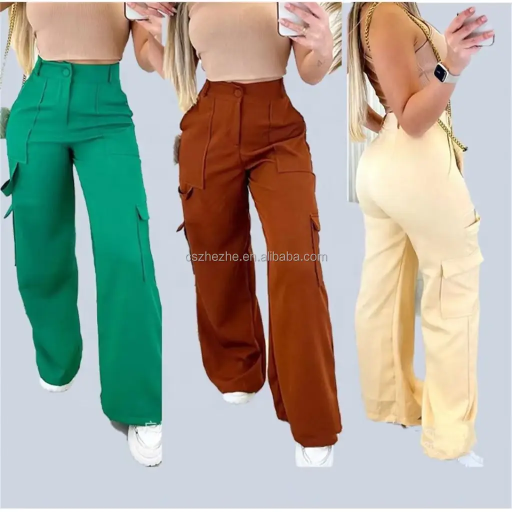 ZHEZHE Women's High Street Fashion Cargo Pants Solid Color High Waist ...