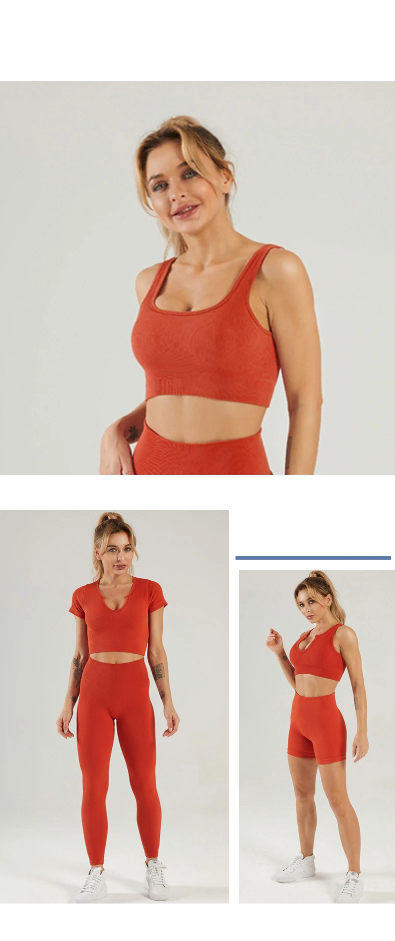 Custom Seamless Ribbed Color Clothing Women Gym 5 Piece Hot Pink ...