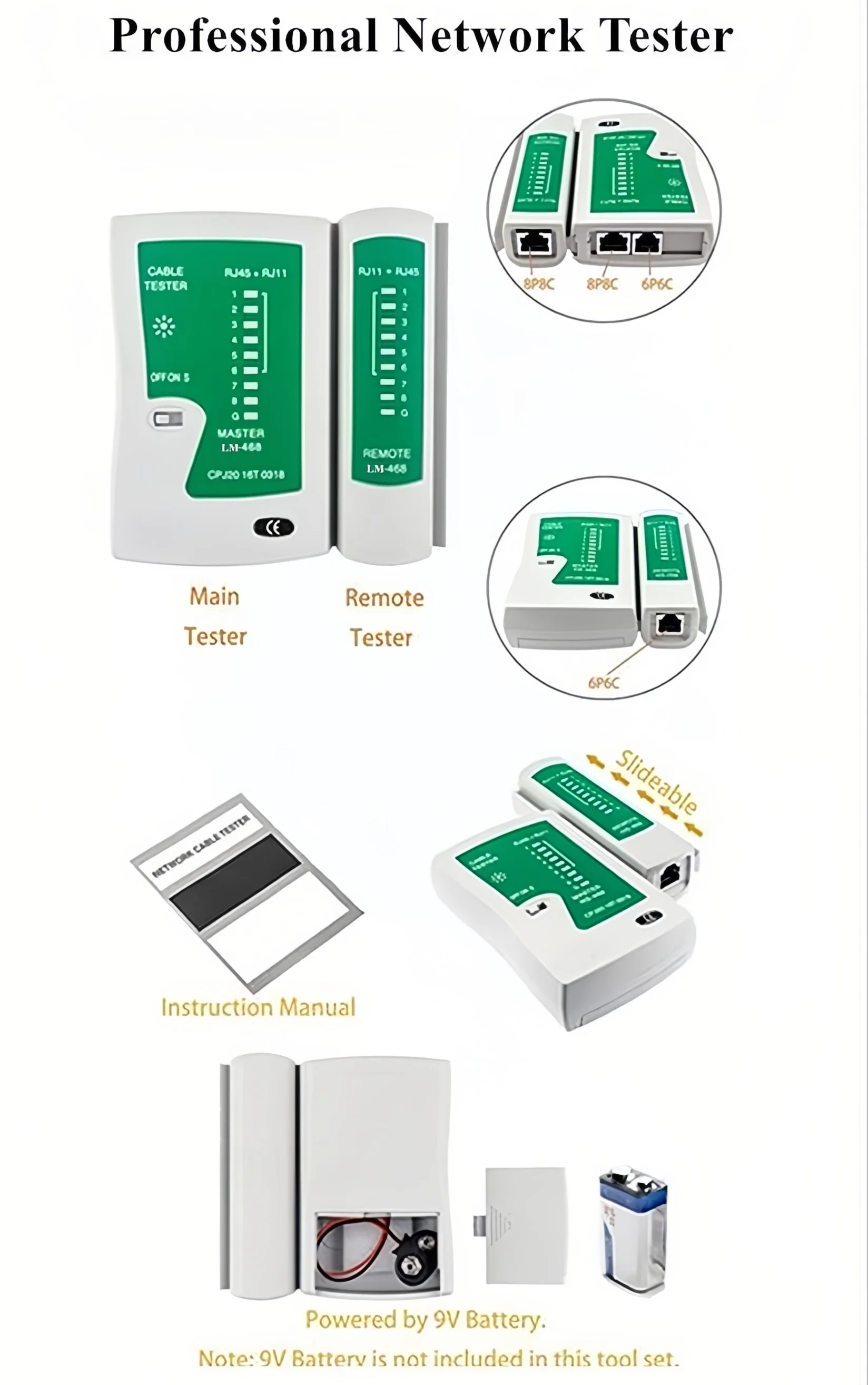 Network Cable Tester RJ45 UTP Ethernet Line Tester for Cat5 Cat6 LAN ...