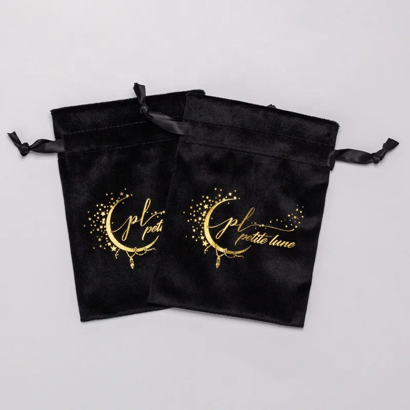 Luxury Super Soft Black Velvet Pouch For Jewelry Customized Drawstring ...
