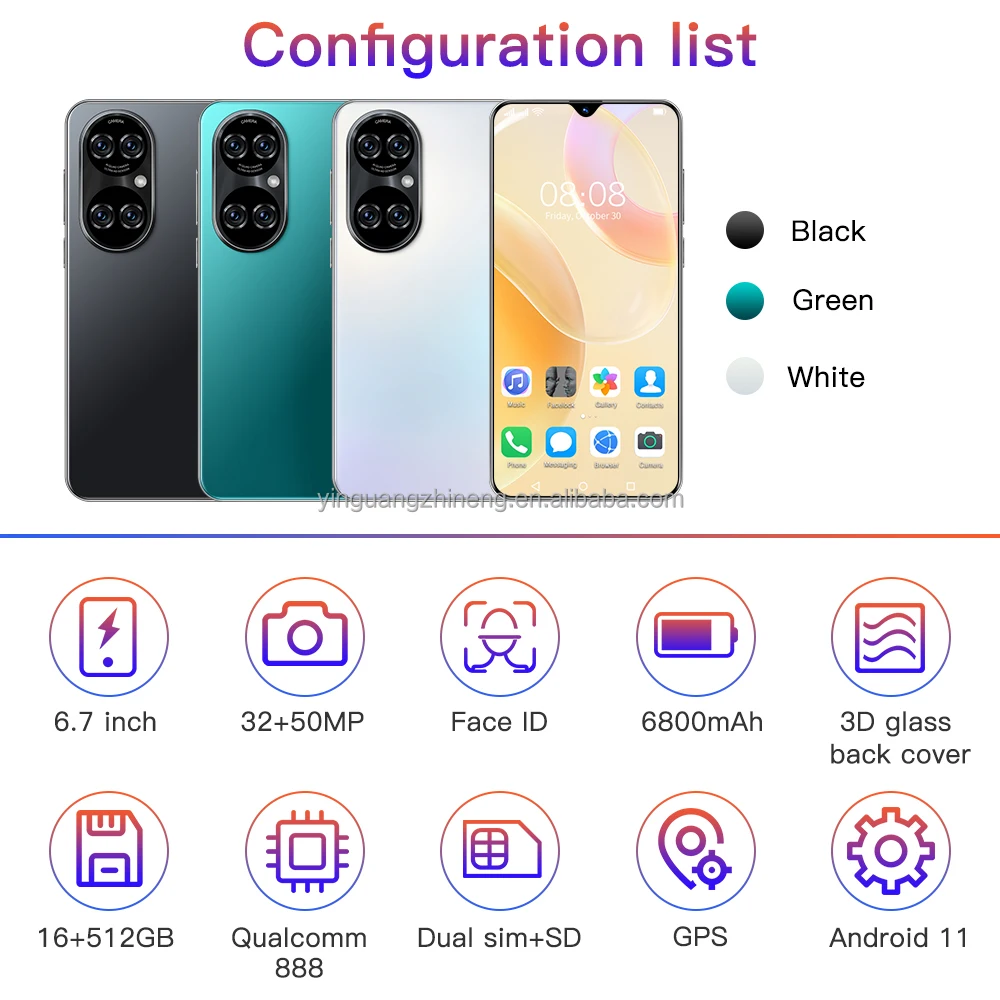 7.1inch P50 Pro Smartphone 4g 5g Unlock Android Mobile 16gb 512gb Cellphone Cell Smart Phone ...