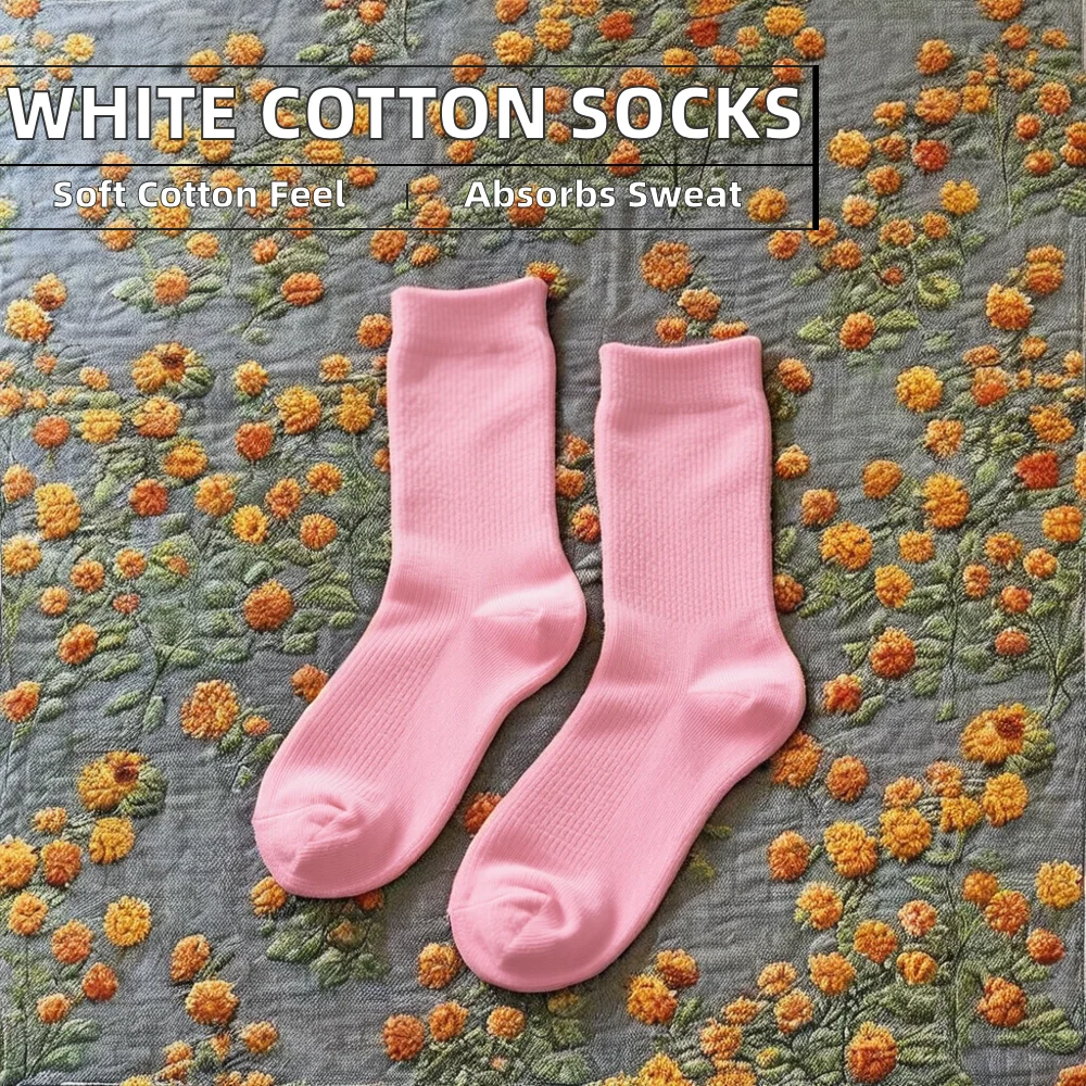 Women's White Cotton Ankle Socks for Spring Autumn Solid Color Japanese ...