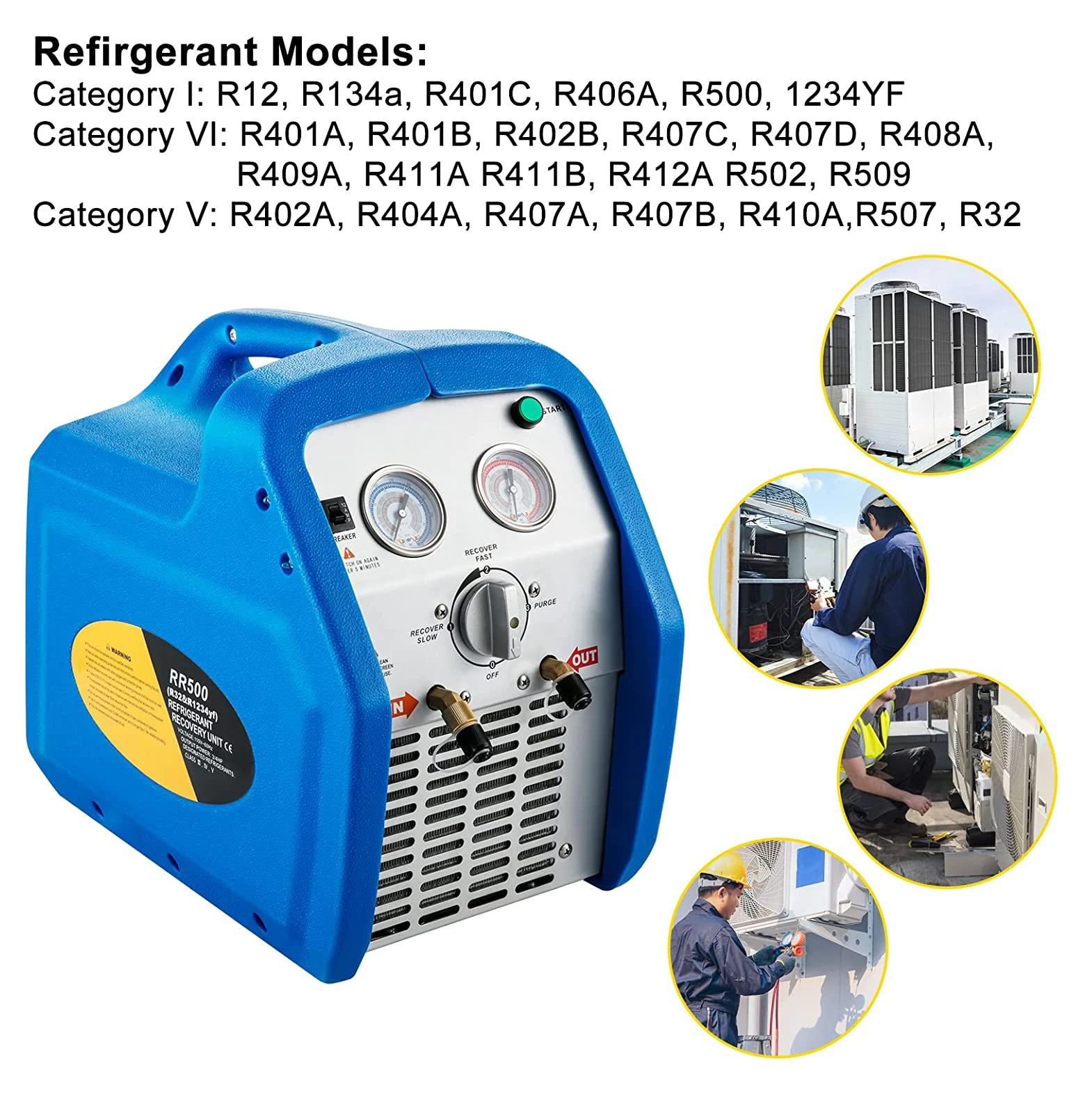 R32/R1234yf Refrigerant Recovery Machine 3/4 HP for R134A & R410A - OEM