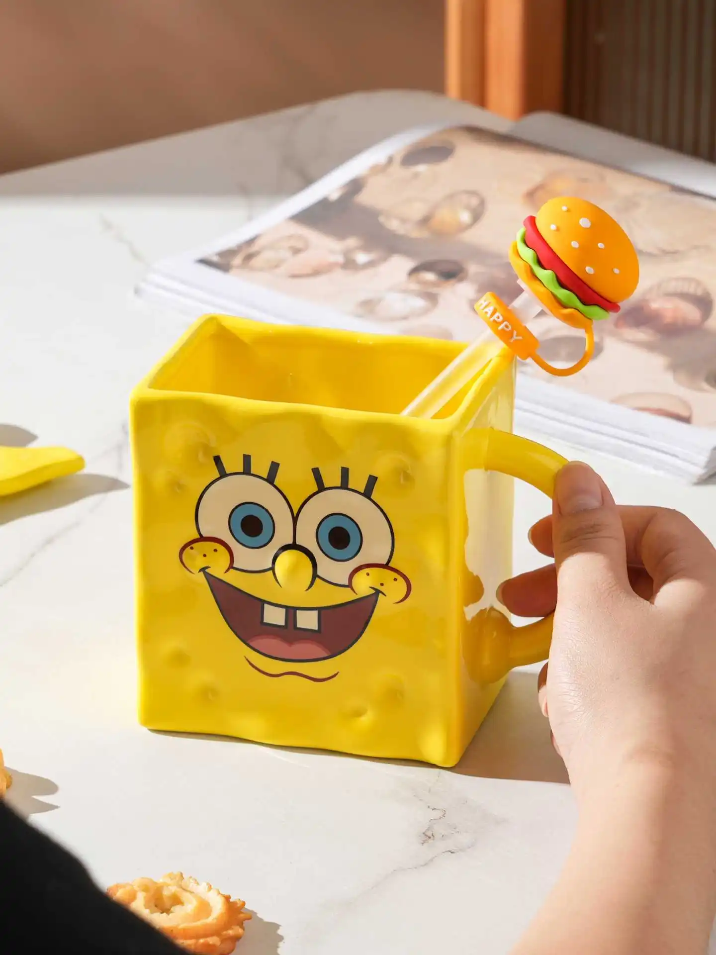 Spongebob Squarepants Mug with Lid - Creative Ceramic Cup