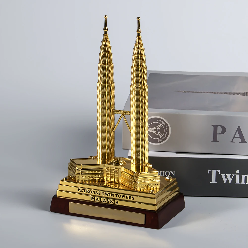 Custom Luxury 3D Antique Brass Metal Twin Towers Oman Model
