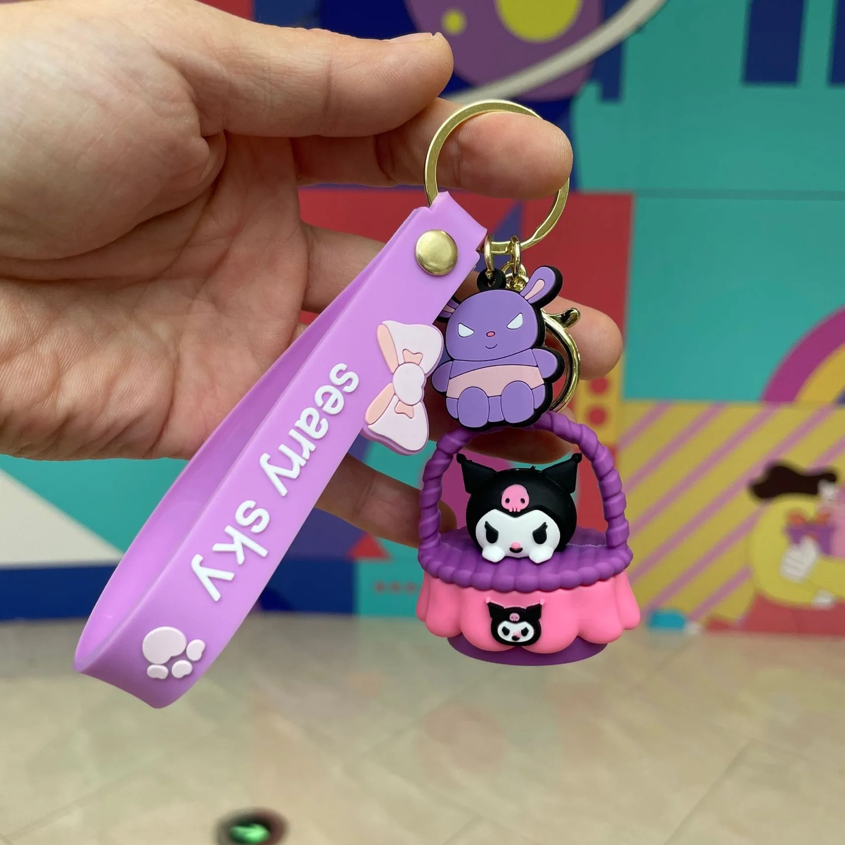 Catty Sanrioo Flower Basket Keychain Kulomii Doll Car Key Chain Couple ...