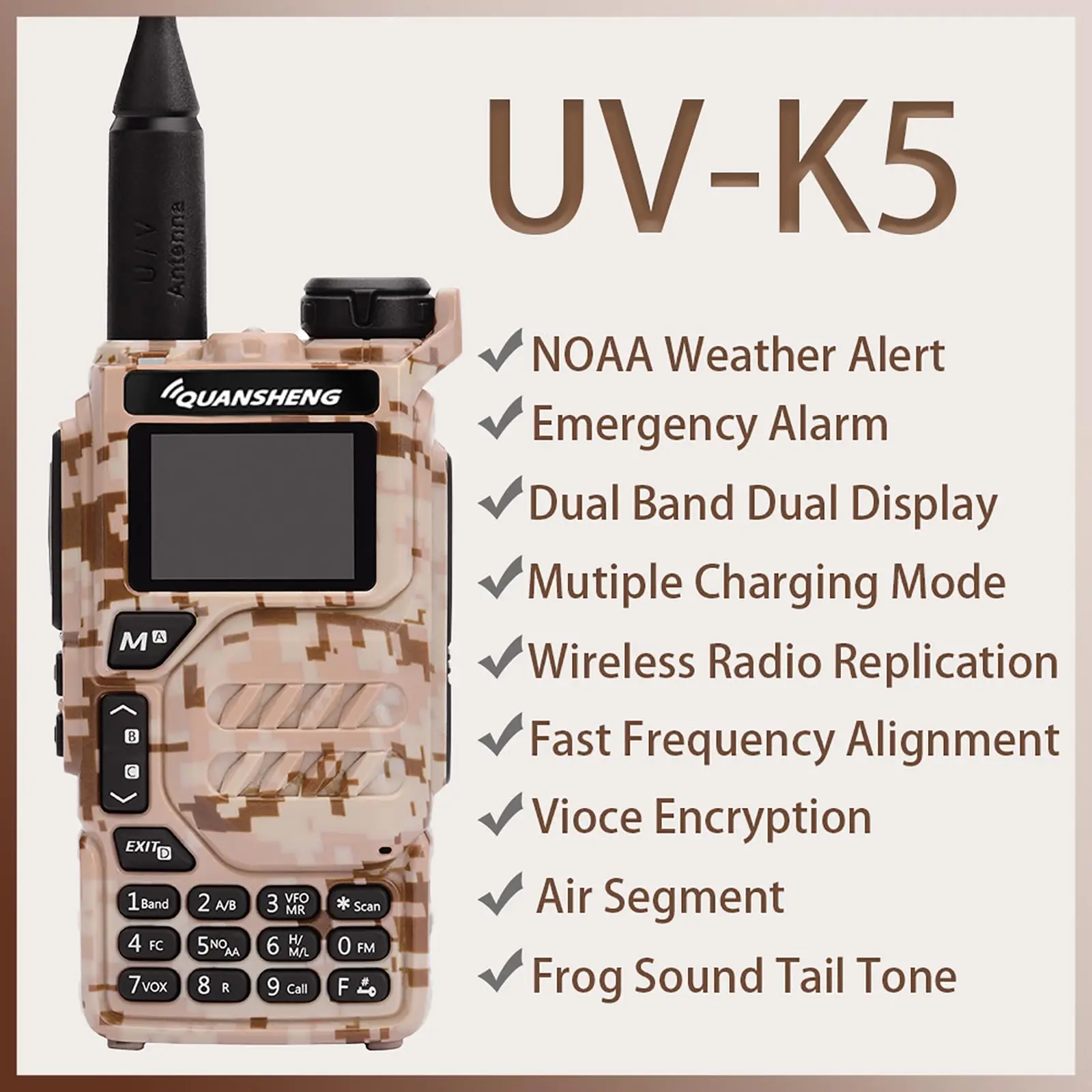 Uv-k5 Walkie Talkie 5w Dual Band Uhf Vhf Usb-c Charger Two Way Radio Dtmf Fm Scrambler Noaa ...