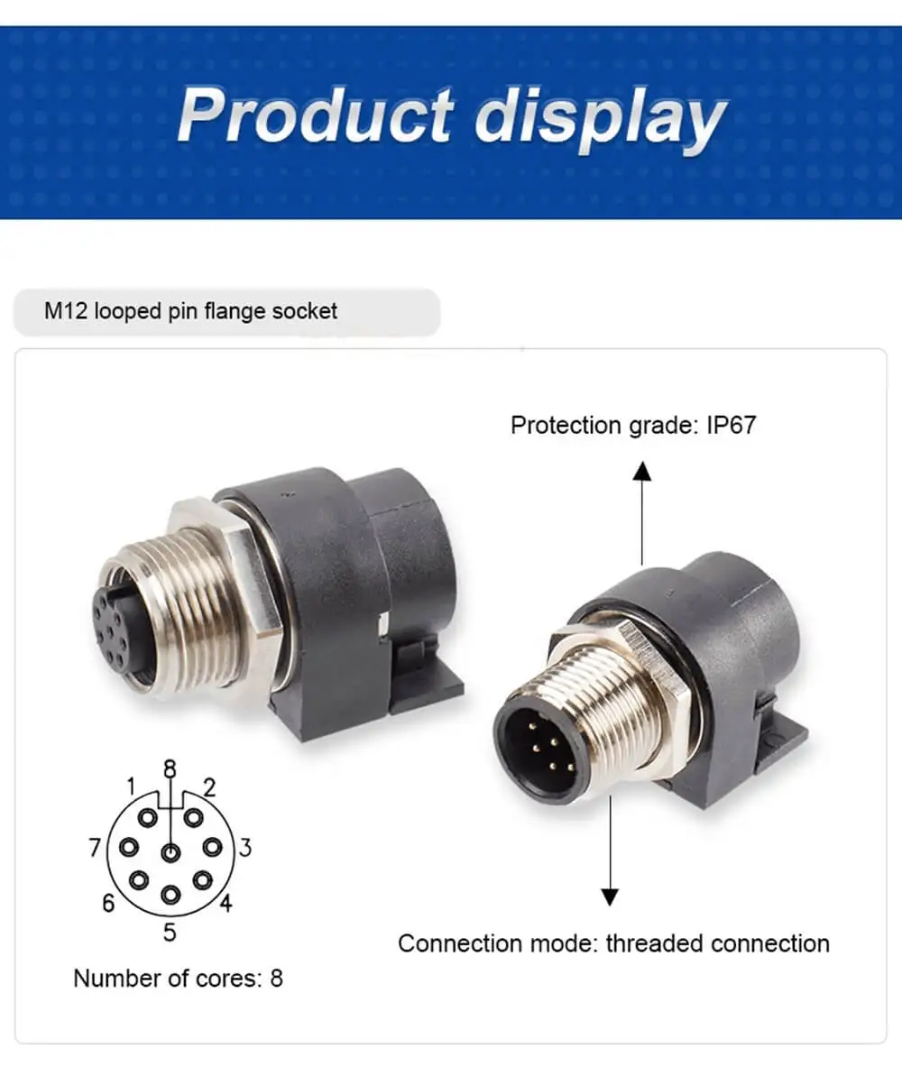 Waterproof Connector Right Angled PCB Mount Socket Full Shielding Connector M12 8Pin Male a Code ...