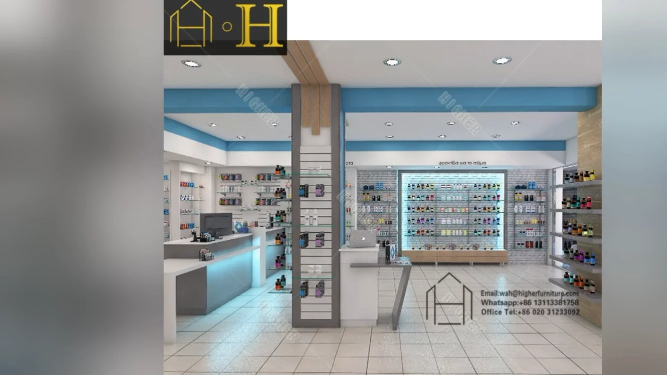 Modern Pharmacy Shelves Display Medical Equipment Shop Counter Design ...
