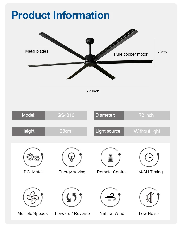 High Quality Industrial Style Warehouse Black 72 100 Inch Metal Blades ...
