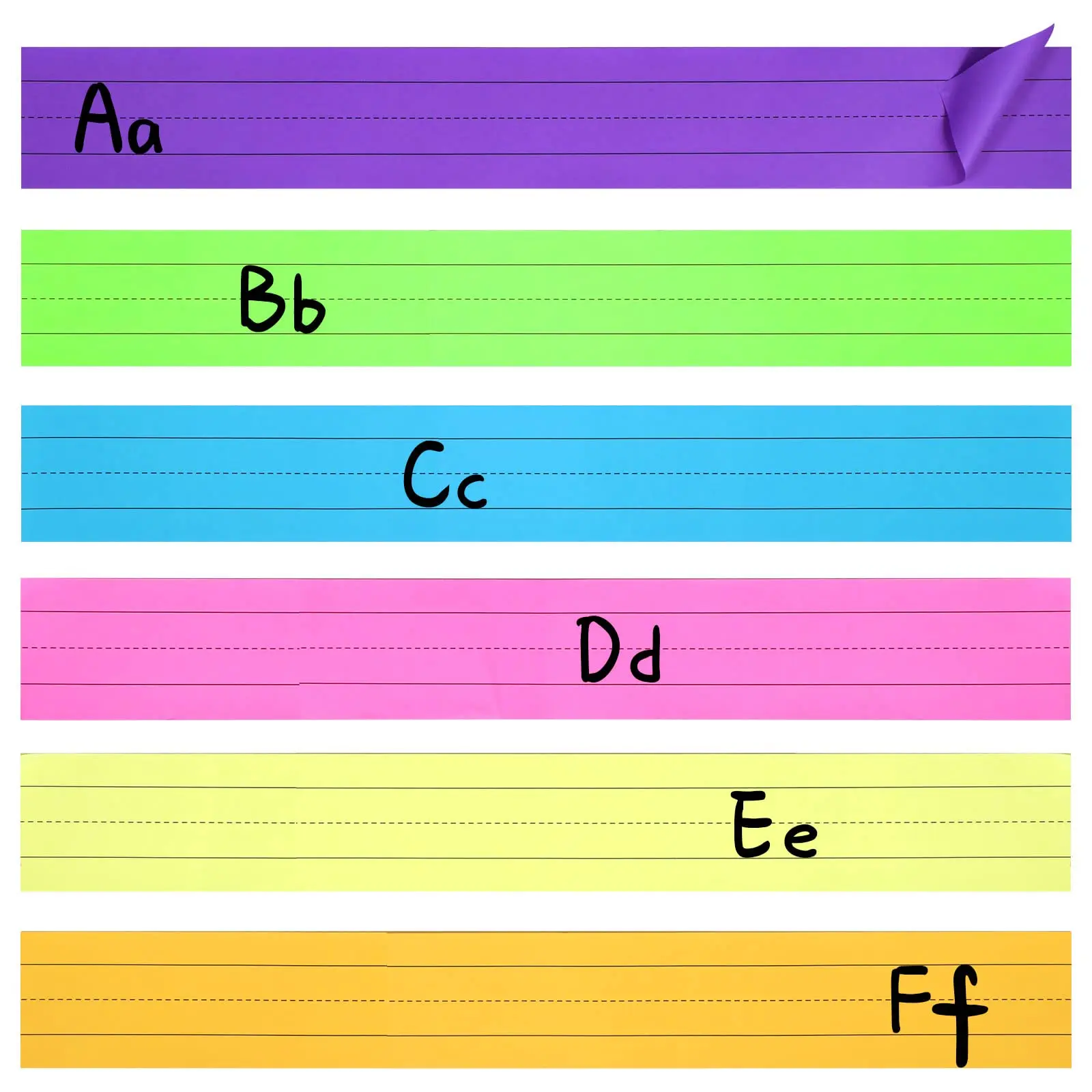 Rainbow Ruled Word Strips Adhesive Writing Lined Strips Neon Word ...