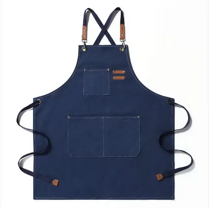 Custom Logo Cotton Canvas Chef Apron With 3 Pockets & Oem