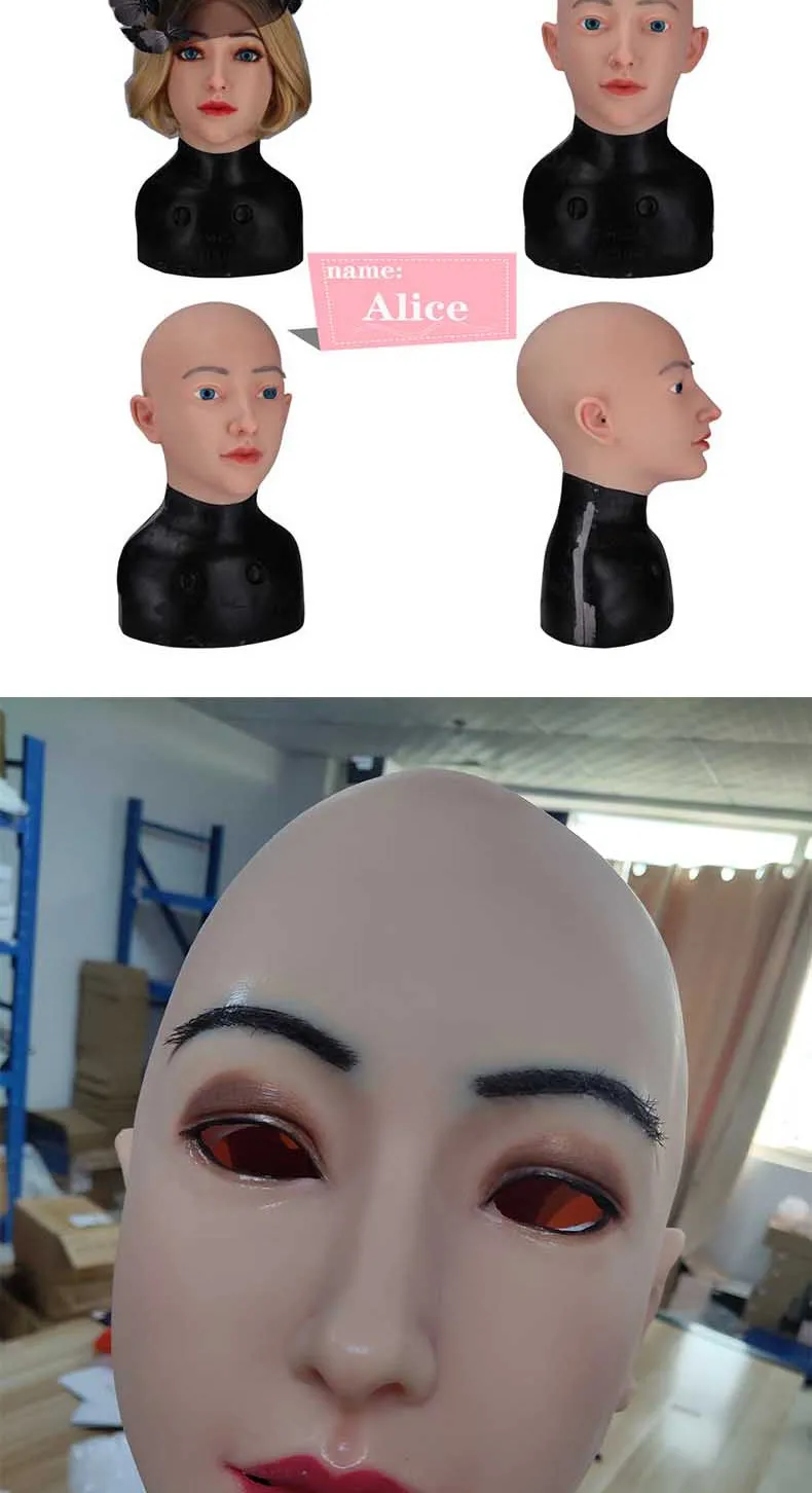 Lifelike Female Face Silicone Head Mask with Makeup for Crossdresser ...