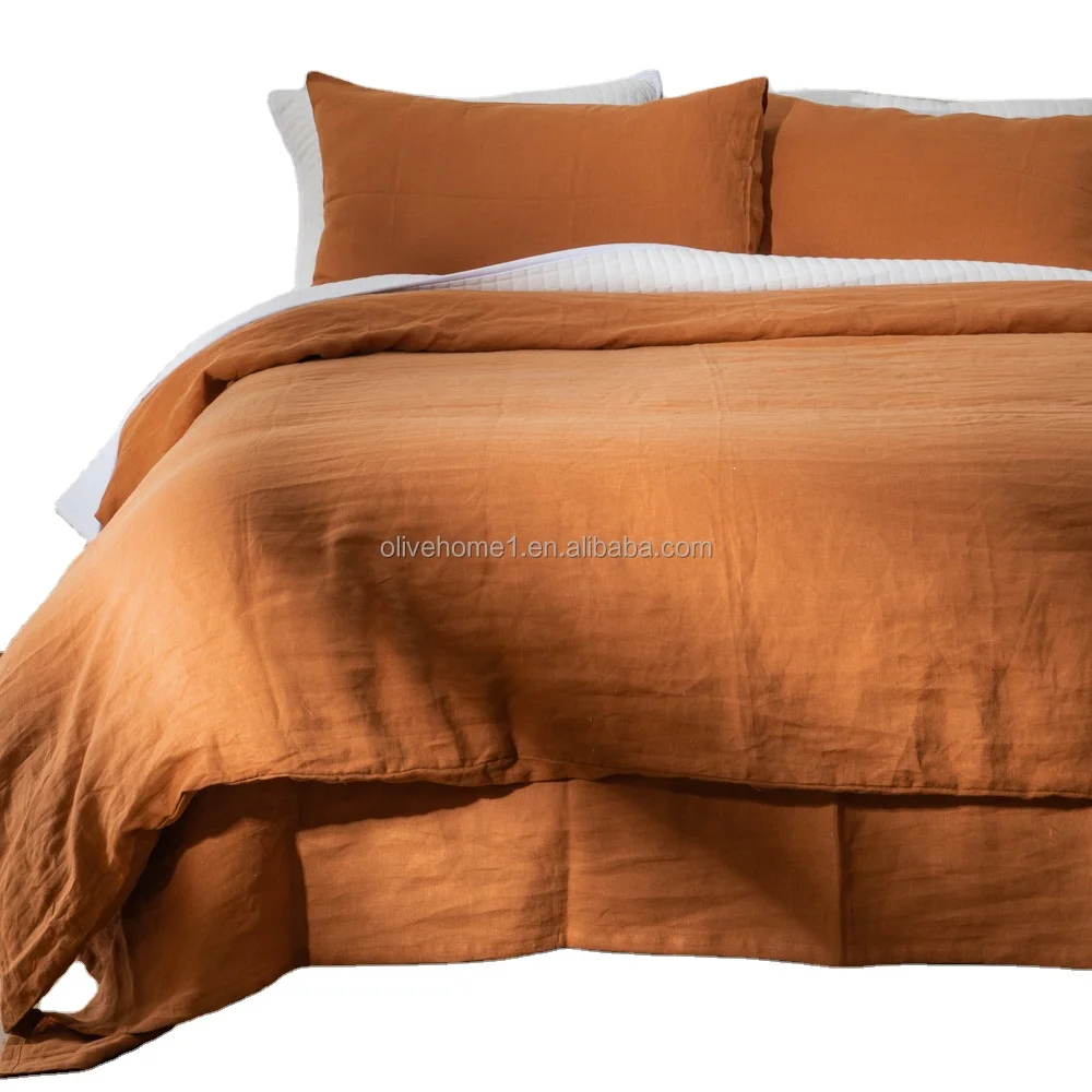 100% Washed Pumpkin Terracotta Burnt Orange Cotton King Size Breathable ...