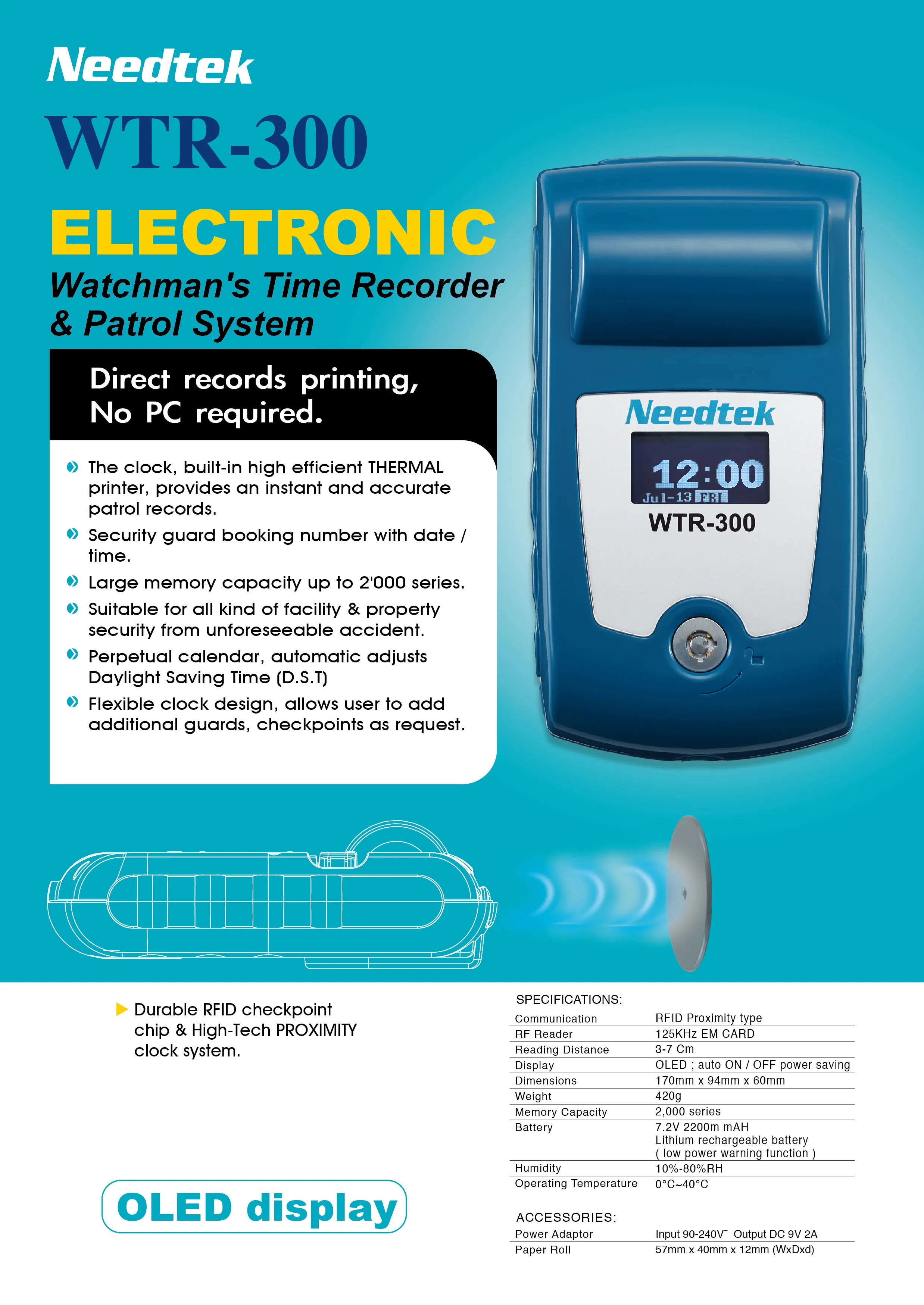 Needtek WTR-300 Watchman’s Time Recorder Clock - Secure & Efficient