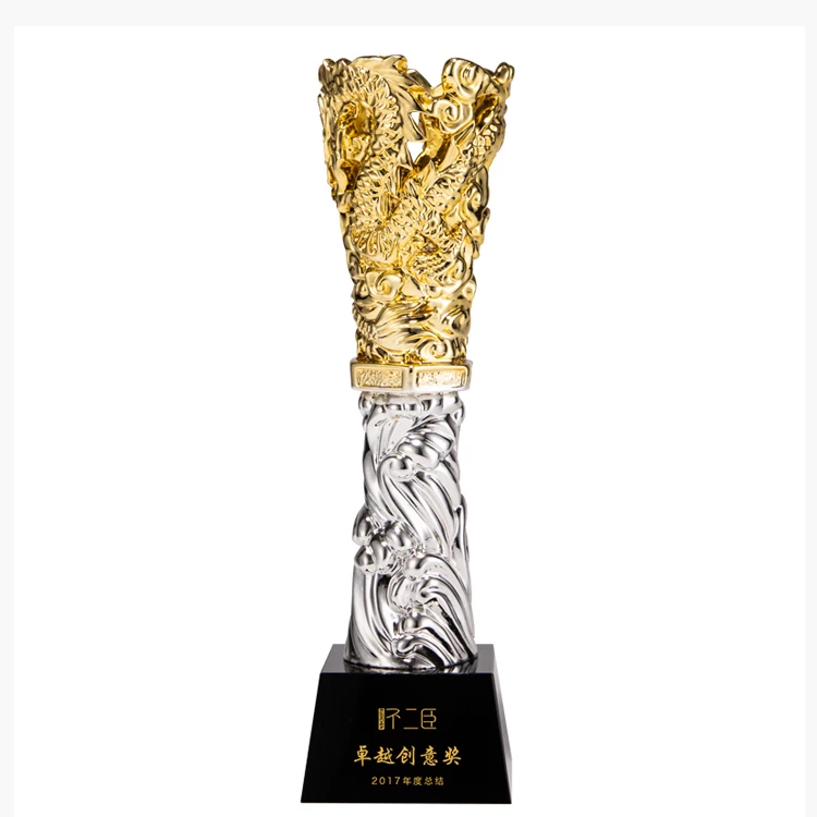 Gold Resin Trophy - Customized Dragon & Crystal Design