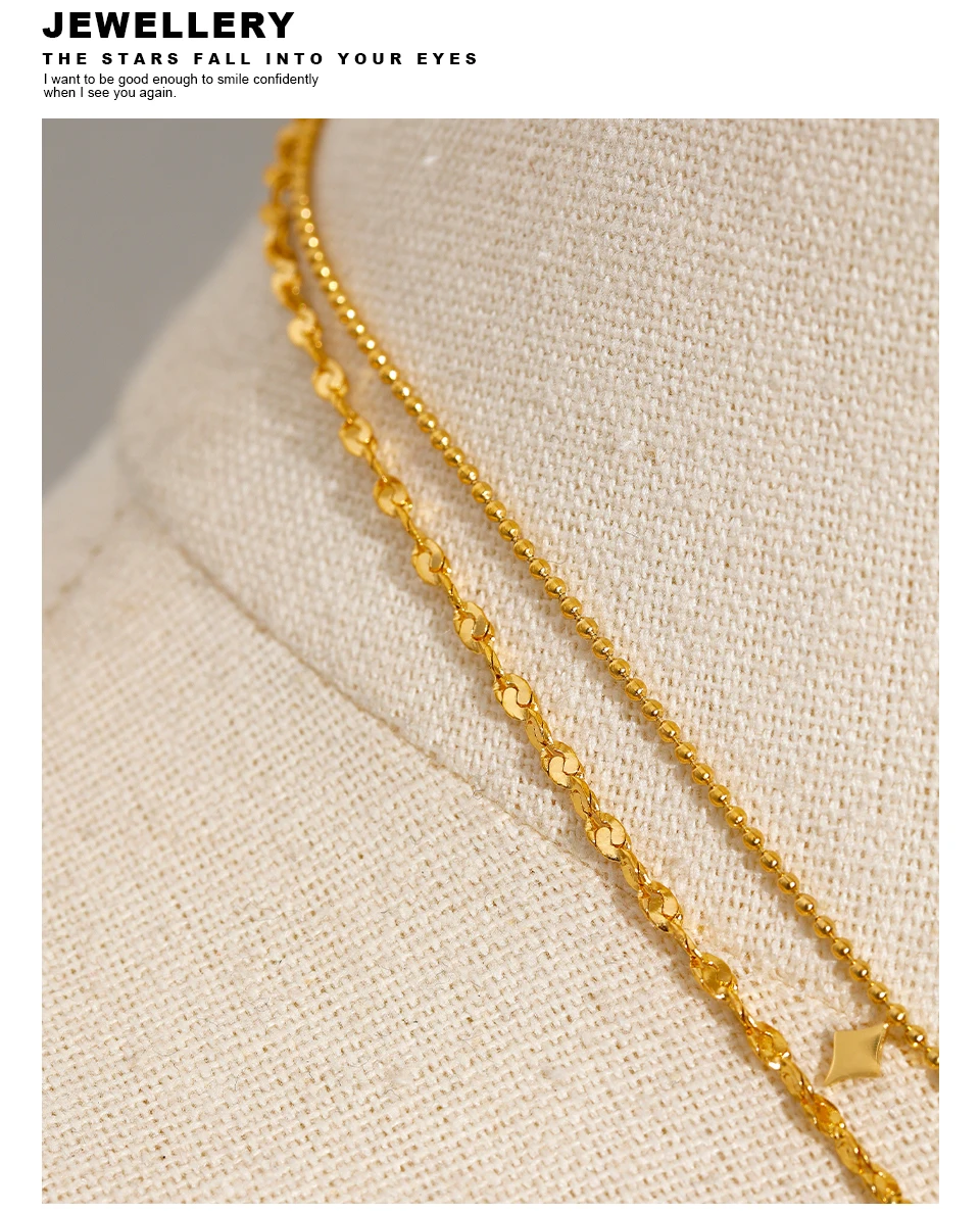 Jinyou 1375 Stylish Layered Chain Stainless Steel Necklace 18k Gold ...