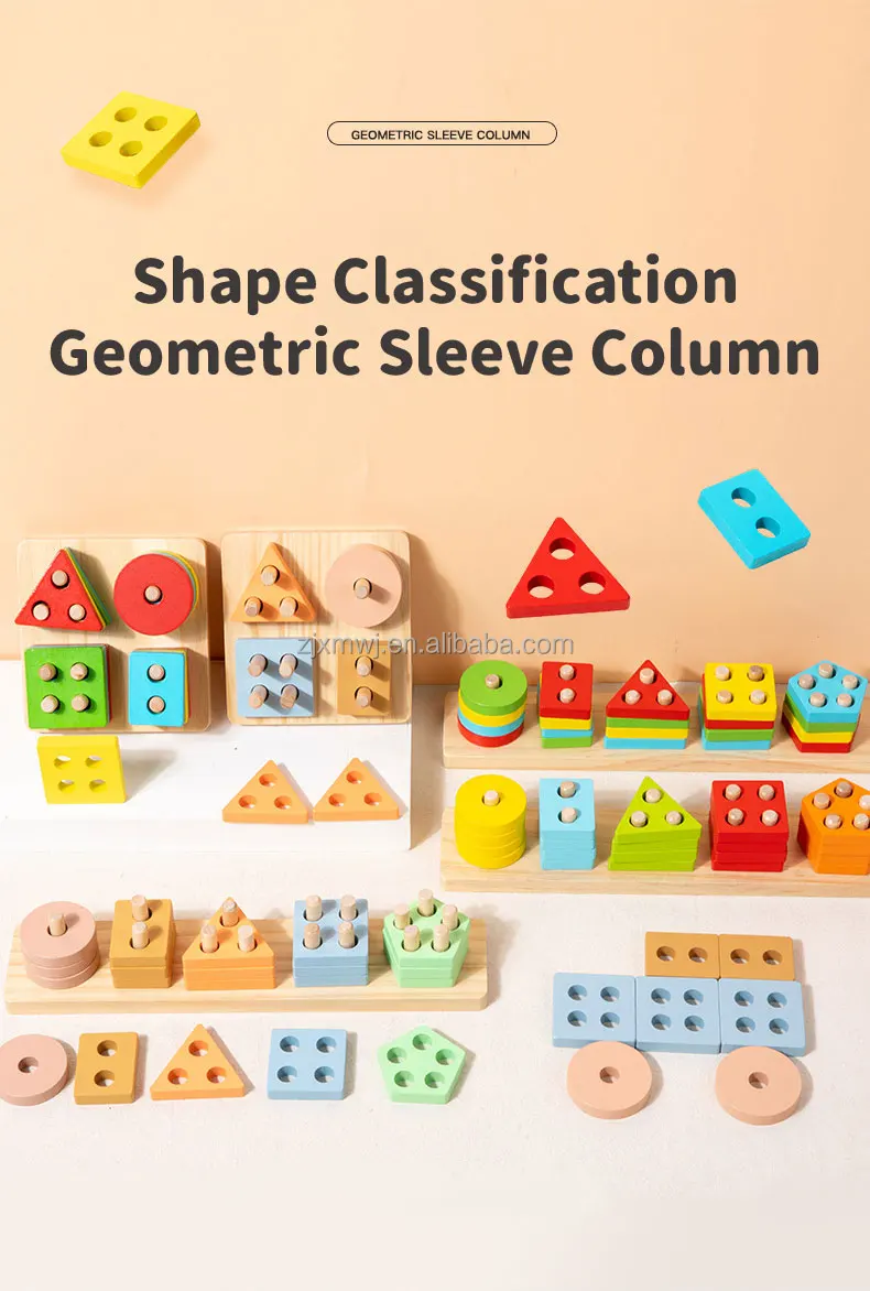 Wooden Stacking Block Puzzle Board - DIY Color Geometric Shape Sorter ...