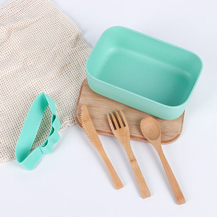 Green Food Container Bamboo Fiber Lunch Box Bento With Biodegradable ...