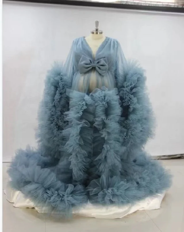 Fluffy Ruffles Navy Tulle Kimono Women Dresses Robe Photoshoot Extra ...