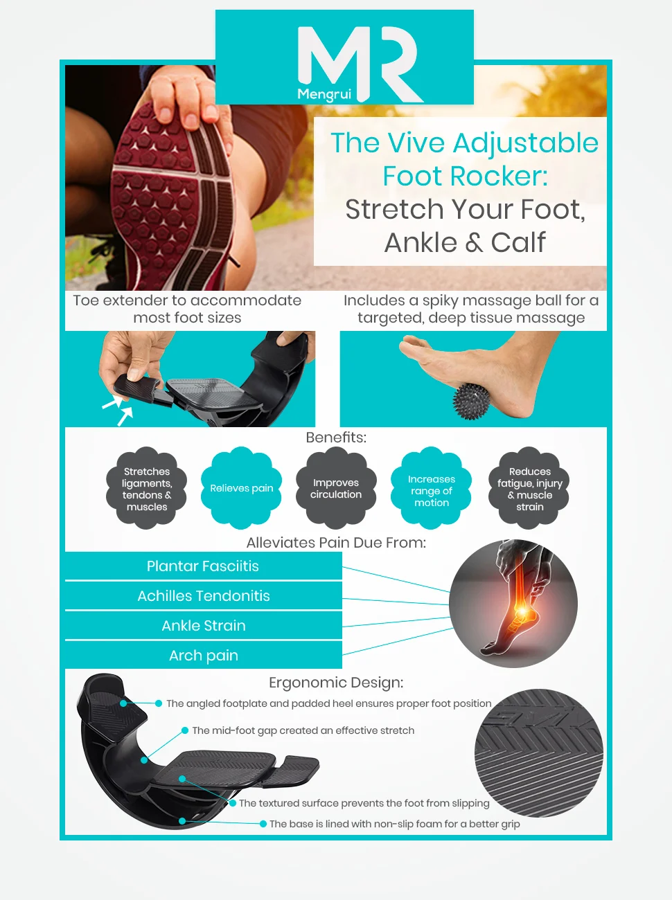 Foot Rocker Calf Stretcher For Plantar Fasciitis Pain Relief Stretches ...