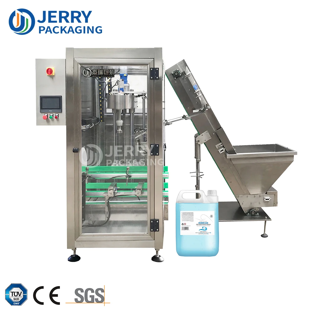 JERRY PACKAGING Full Automatic Pick&Place Jerrycan Plastic Bottle Servo Capping Packaging ...