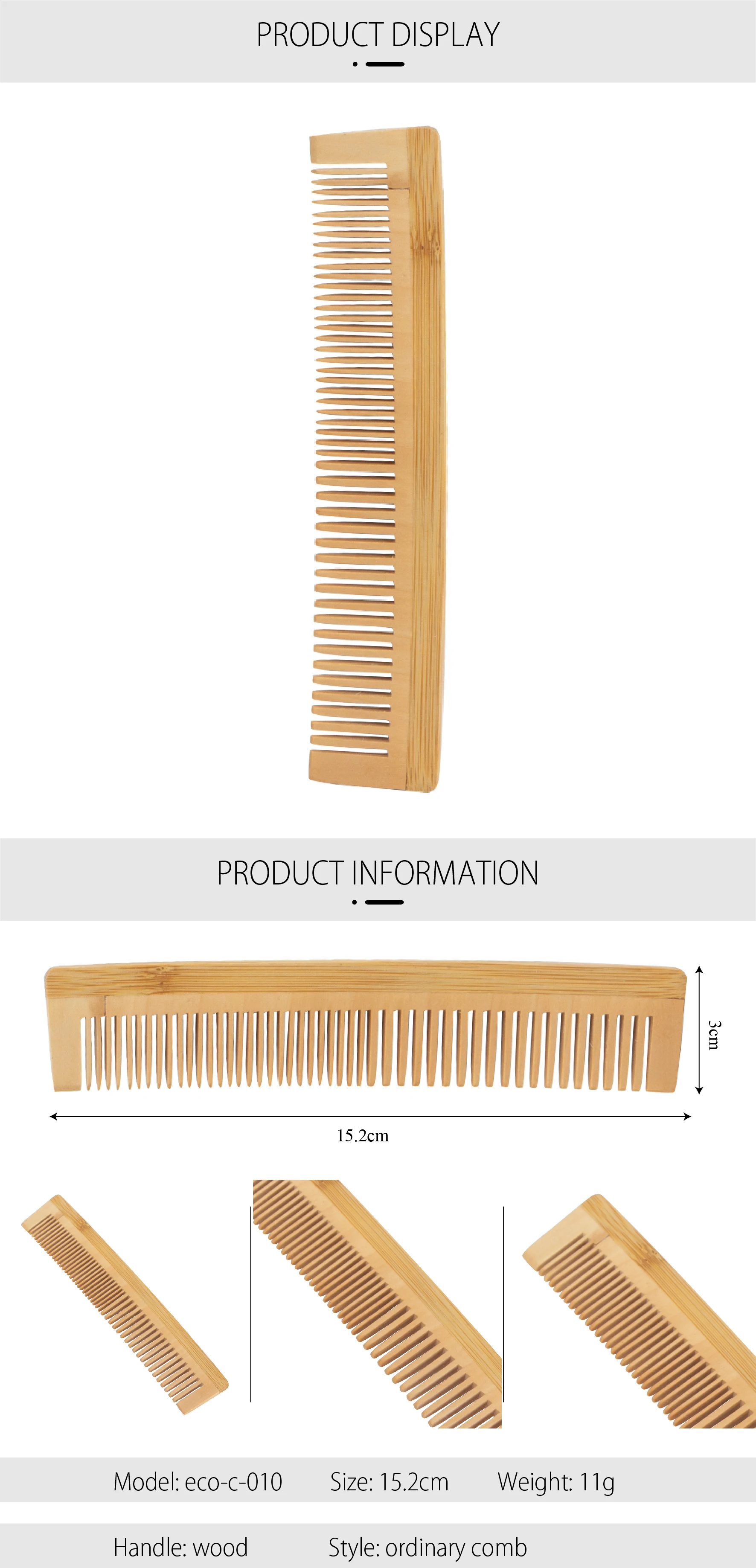 Custom Double Wide Tooth Bamboo Comb - Eco-Friendly Hair Tool